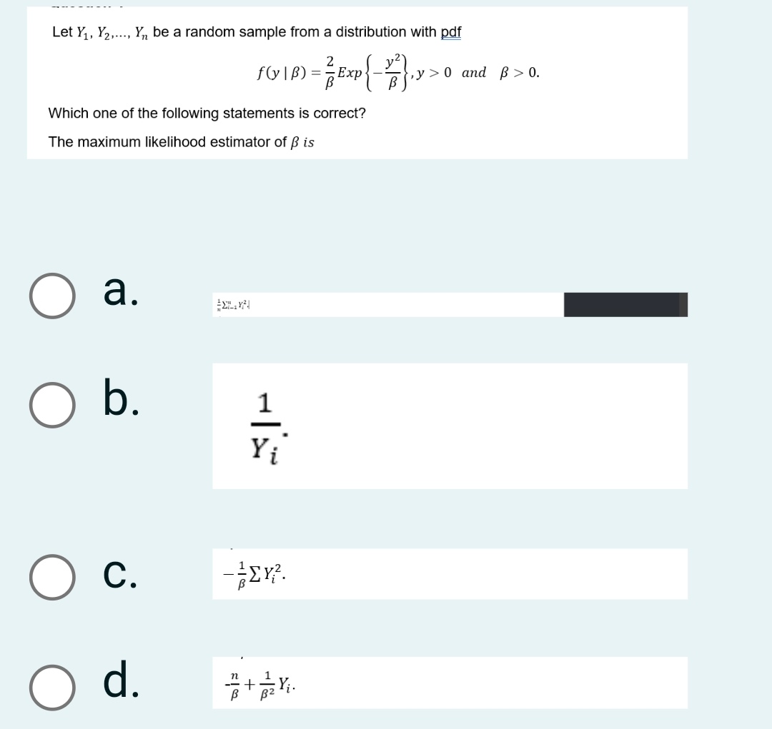 Solved Let Y1,Y2,…,Yn be a random sample from a distribution | Chegg.com