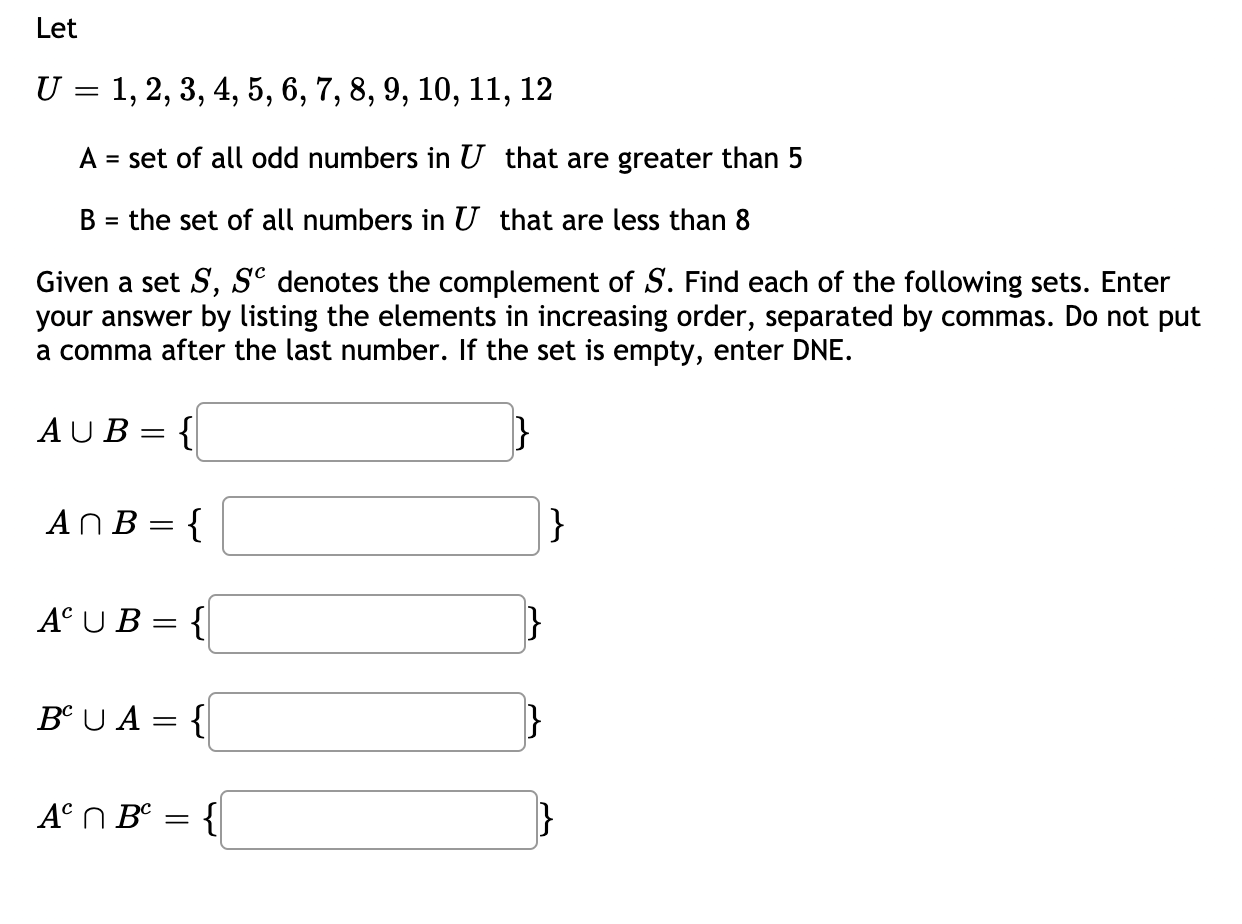 Solved Let U = 1, 2, 3, 4, 5, 6, 7, 8, 9, 10, 11, 12 A = set | Chegg.com