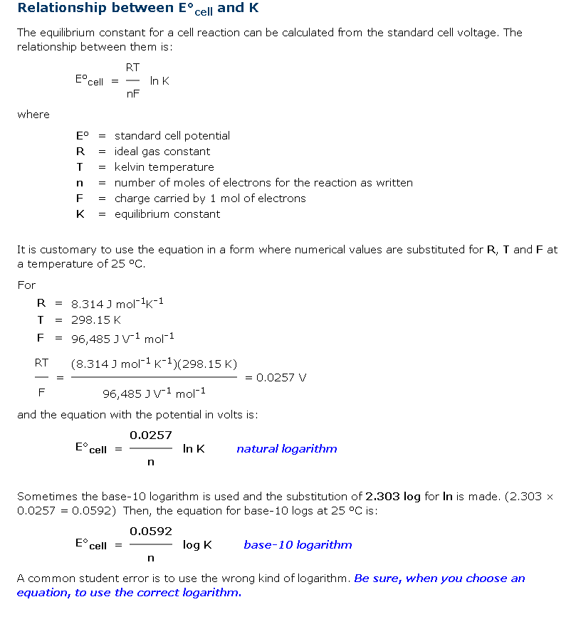 Solved Relationship between E∘ cell and K The equilibrium | Chegg.com