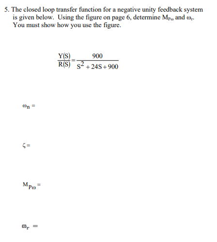 Solved 5. The closed loop transfer function for a negative | Chegg.com