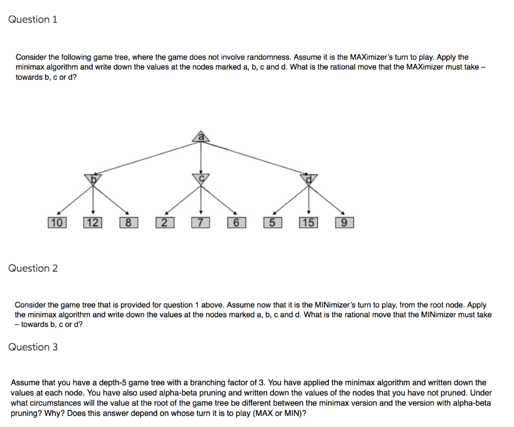 Question 1 Consider the following game tree, where | Chegg.com