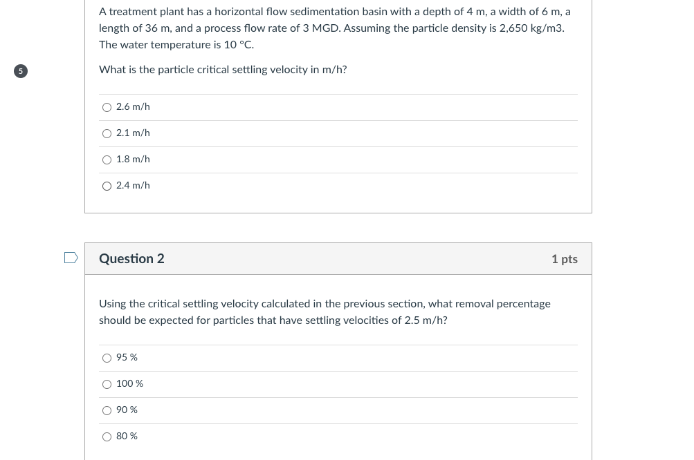 Solved A treatment plant has a horizontal flow sedimentation | Chegg.com
