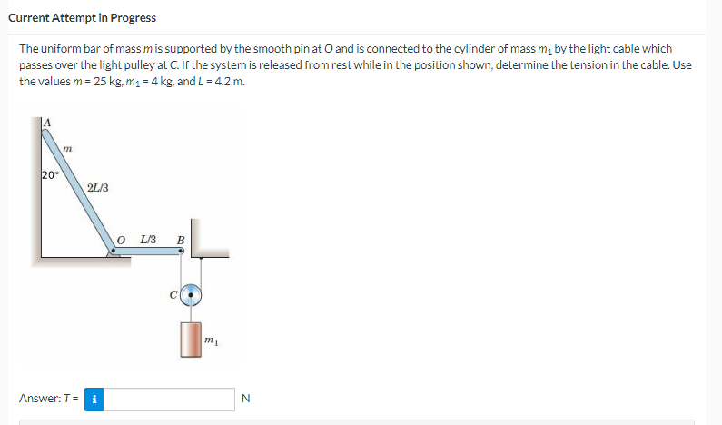 Solved The uniform bar of mass m is supported by the smooth | Chegg.com