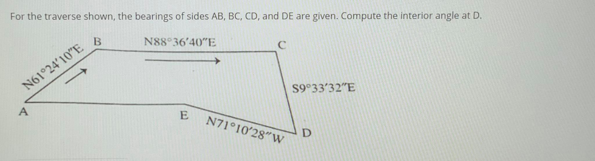 Solved For the traverse shown, the bearings of sides AB, BC, | Chegg.com