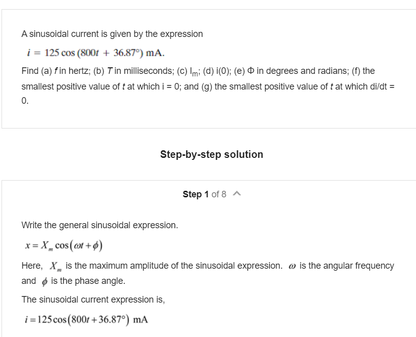 Solved A sinusoidal current is given by the expression i = | Chegg.com