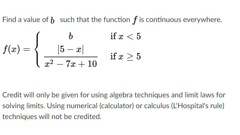 Solved Find a value of b such that the function f is | Chegg.com