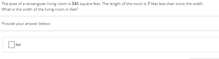 Solved The area of a rectangular living room is 345 square | Chegg.com
