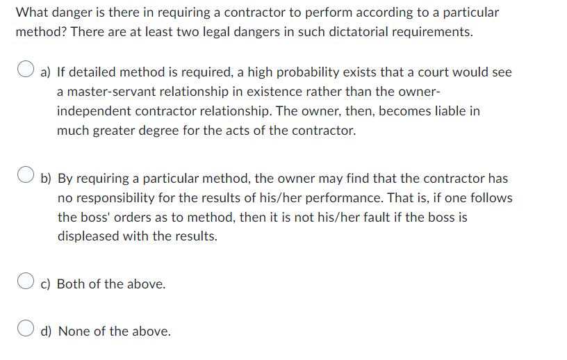 Solved What danger is there in requiring a contractor to | Chegg.com