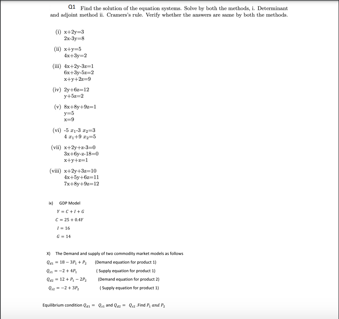 Solved Q1 Find the solution of the equation systems. Solve | Chegg.com