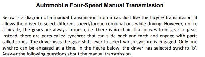 Solved Automobile Four-Speed Manual Transmission Below is a | Chegg.com
