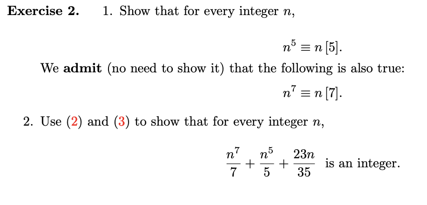 Solved Exercise 2. 1. Show that for every integer n, no = n | Chegg.com