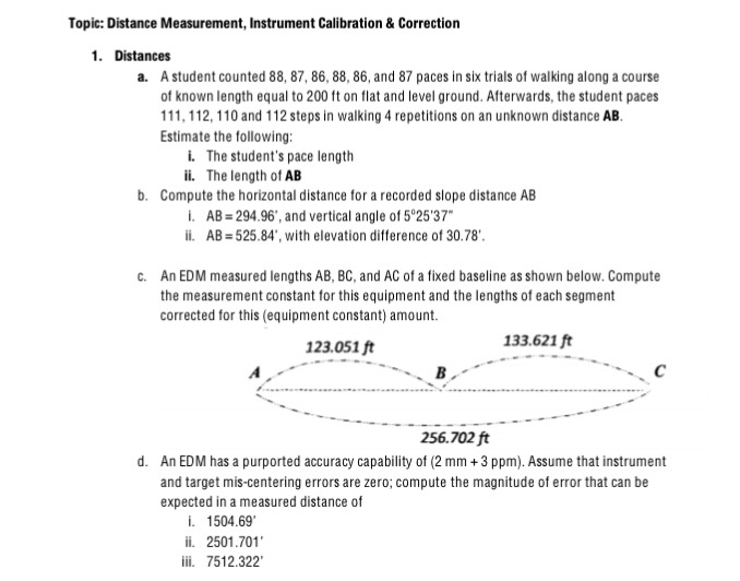 Solved Topic: Distance Measurement, Instrument Calibration & | Chegg.com