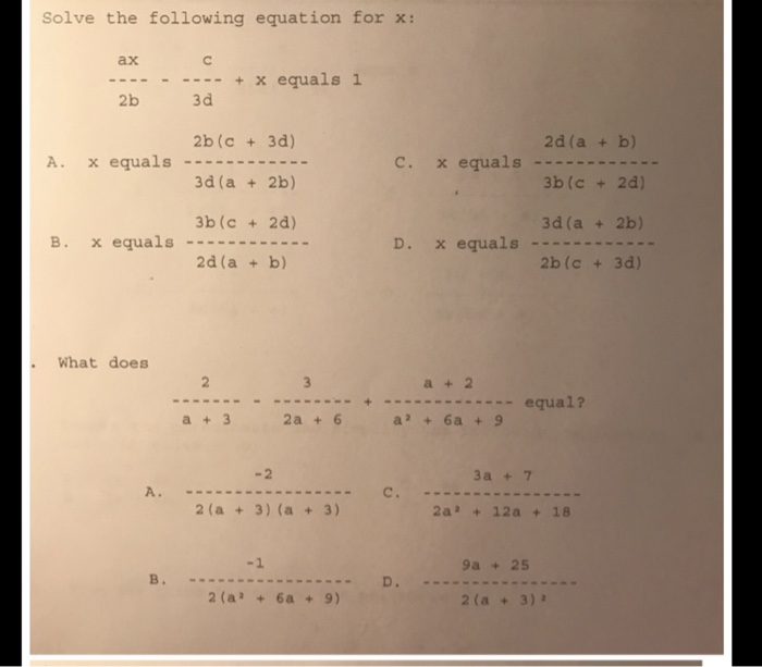 Solved Solve the following equation for x: ах -x equals 1 2b | Chegg.com