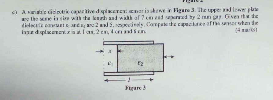 Solved c) A variable dielectric capacitive displacement | Chegg.com Solved c) A variable dielectric capacitive displacement | Chegg.com