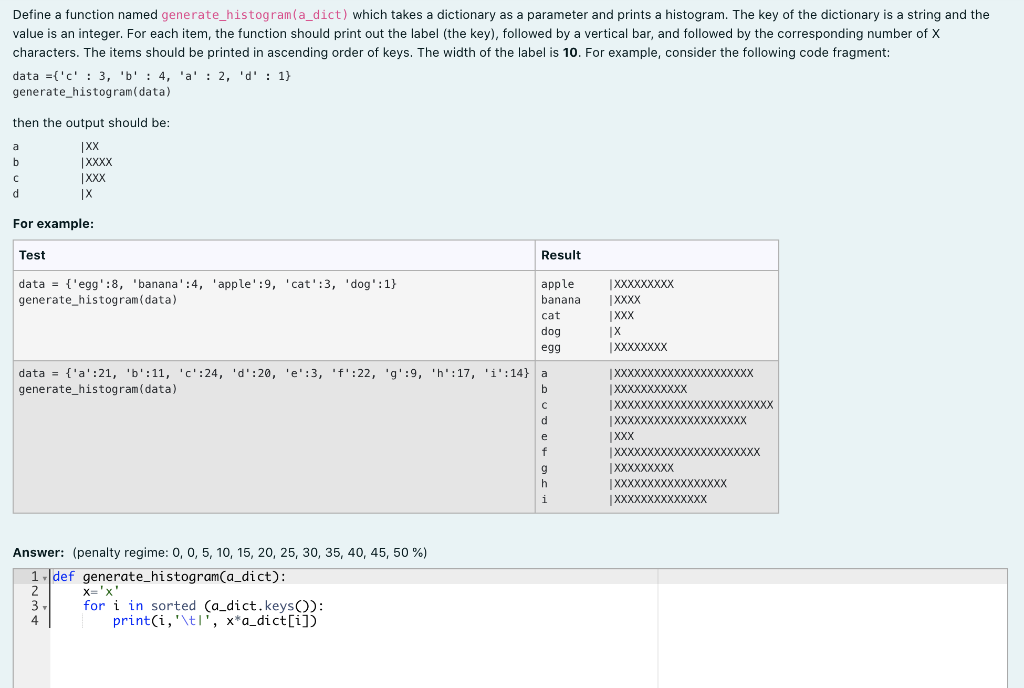 Solved Define a function named generate_histogram(a_dict) | Chegg.com