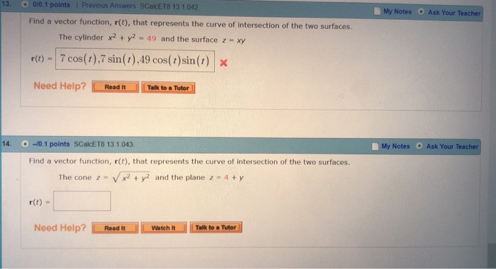 Solved 13. 0/O.1 points I Previous Answers SCalcET8 13 1 042 | Chegg.com Solved 13. 0/O.1 points I Previous Answers SCalcET8 13 1 042 | Chegg.com