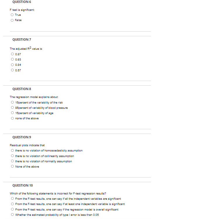 Solved QUESTION 6 Ftest is significant: O True O False | Chegg.com Solved QUESTION 6 Ftest is significant: O True O False | Chegg.com