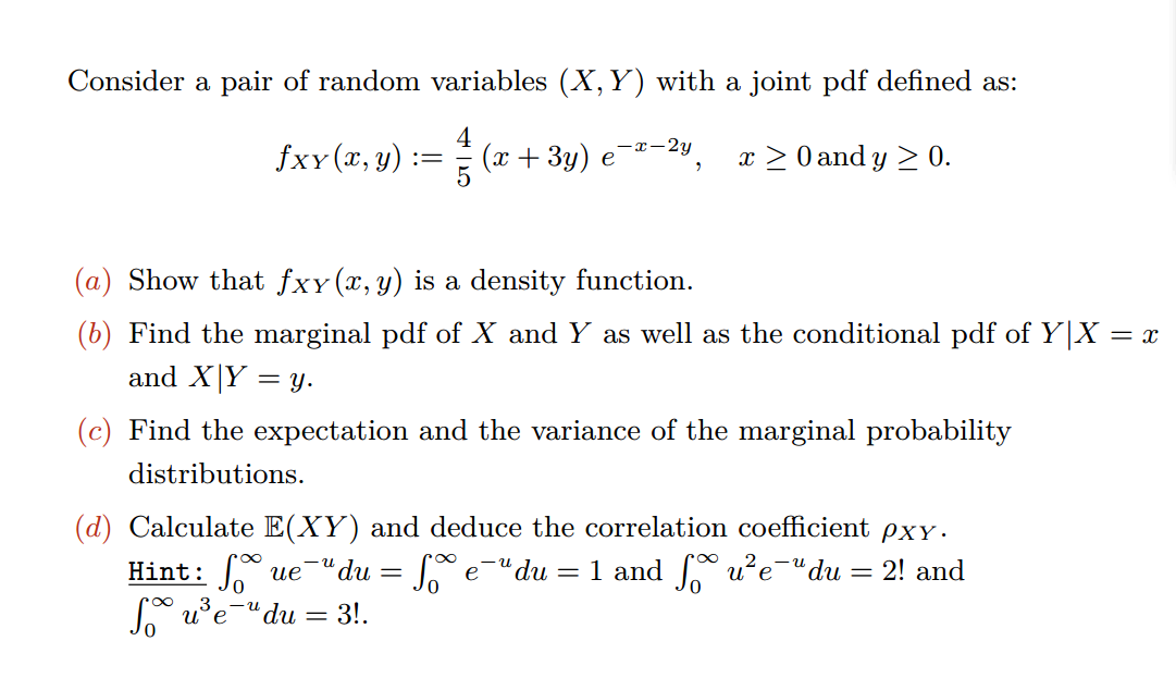 Solved Consider a pair of random variables (X,Y) with a | Chegg.com