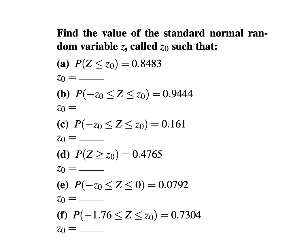 Solved Find the value of the standard normal ran- dom | Chegg.com
