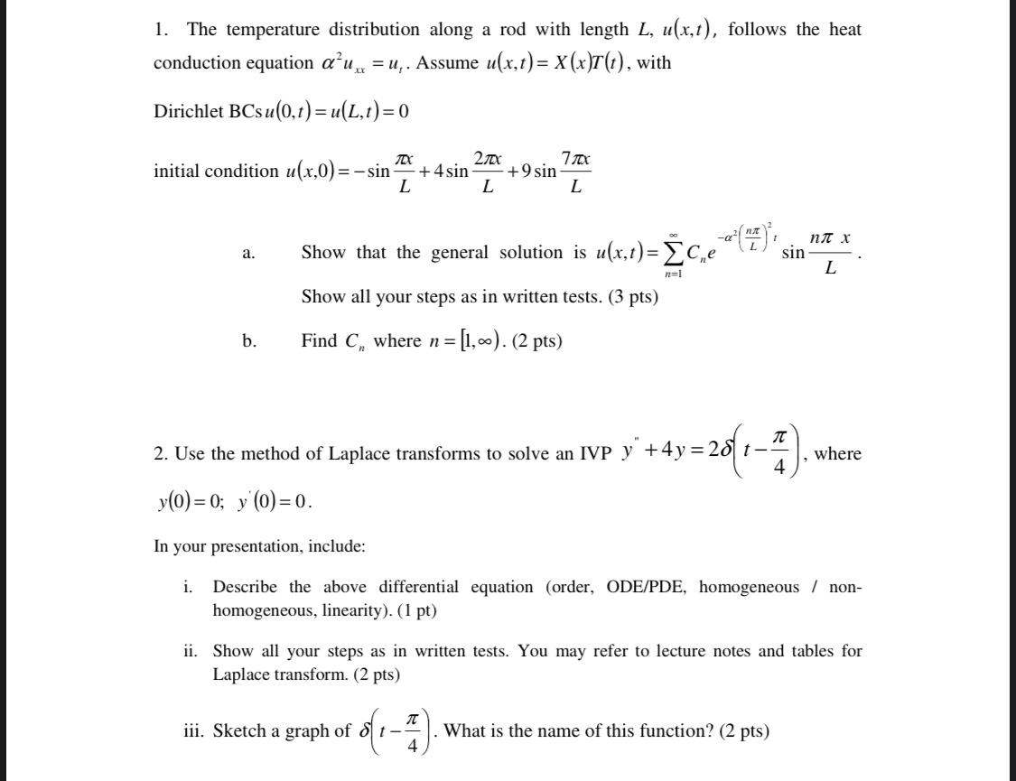 Solved 1. The temperature distribution along a rod with | Chegg.com