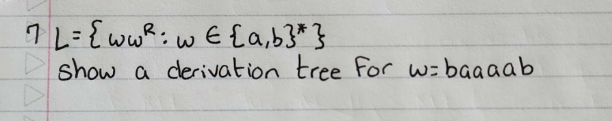 Solved 7L={wwR:w∈{a,b}∗} show a derivation tree for ω= | Chegg.com