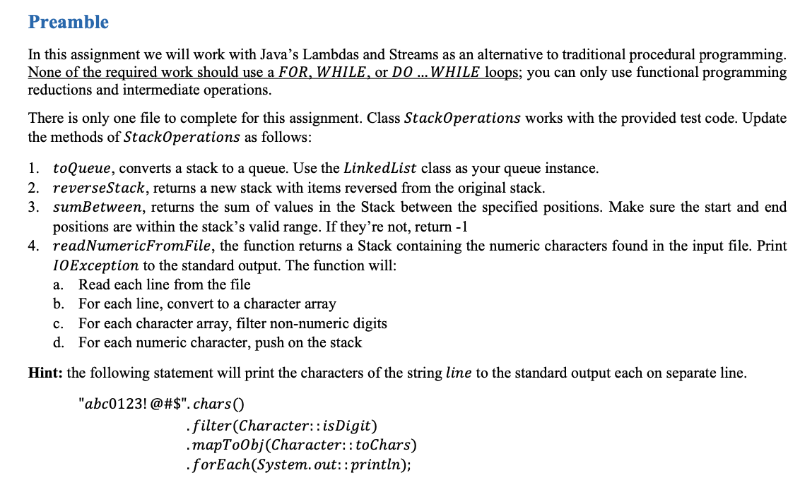 Solved Preamble In this assignment we will work with Java's | Chegg.com