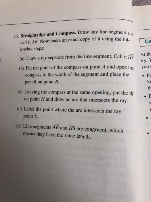 Solved 73. Straightedge and Compass. Draw any line segment | Chegg.com