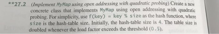 Solved **27.2 Implement MyMap using open addressing with | Chegg.com