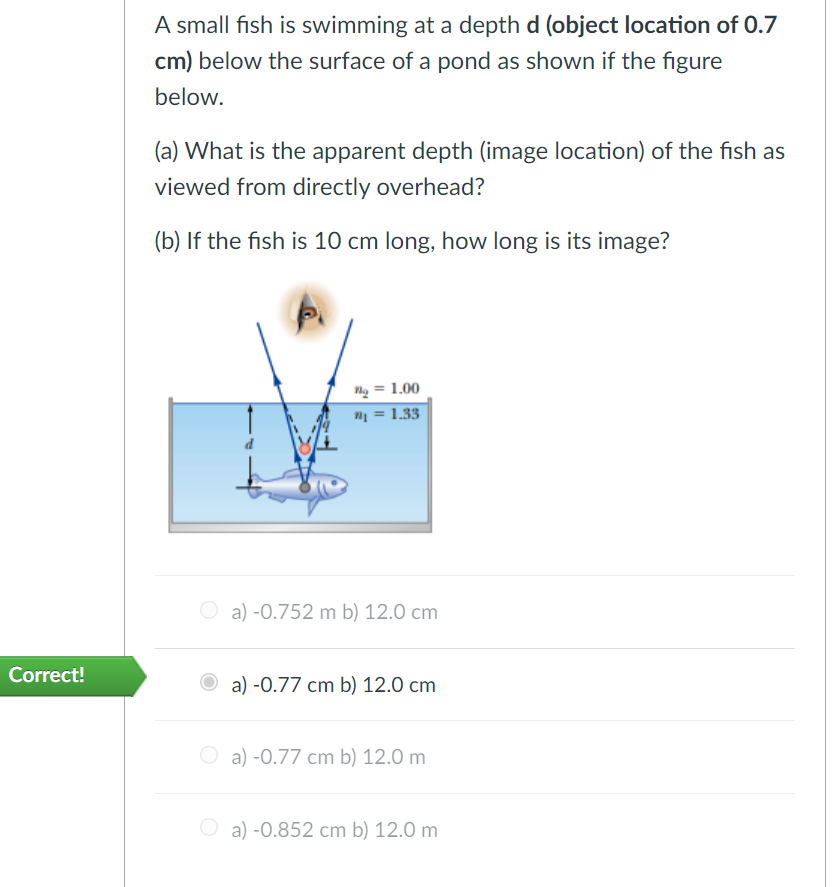 Solved A small fish is swimming at a depth d (object | Chegg.com
