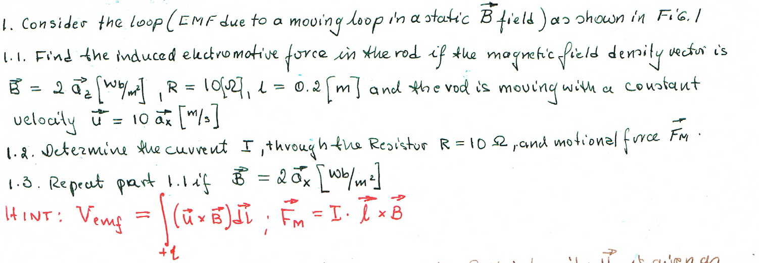 Solved B constant 1. Consider the loop (EMF due to a moving | Chegg.com