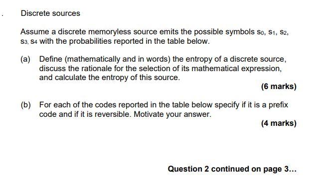 Solved Discrete sources Assume a discrete memoryless source | Chegg.com