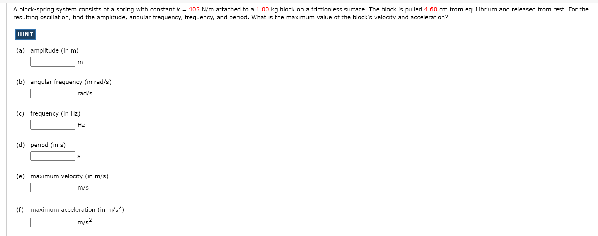 Solved A block-spring system consists of a spring with | Chegg.com