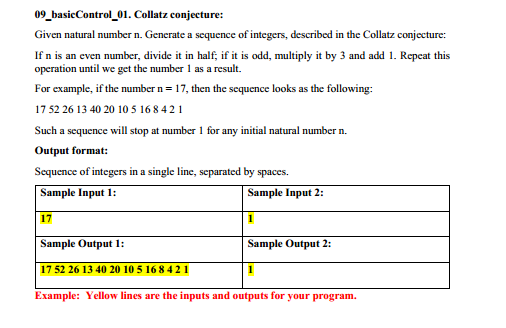 Solved 09_basic Control_01. Collatz conjecture: Given | Chegg.com