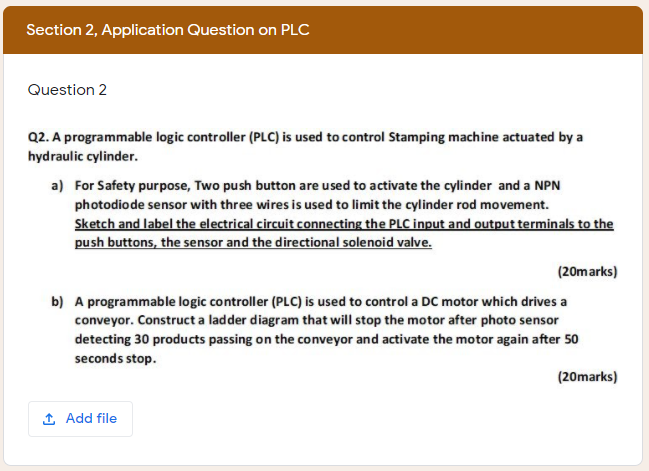 Section 2, Application Question on PLC Question 2 Q2. | Chegg.com