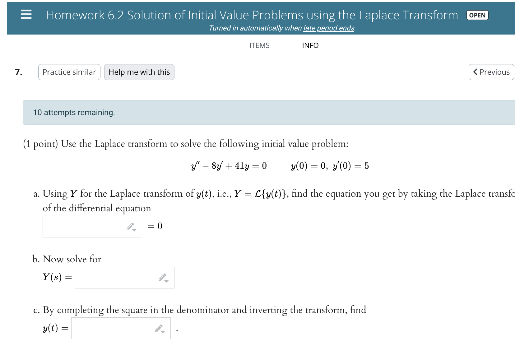 Solved Homework 6.2 Solution of Initial Value Problems using | Chegg.com