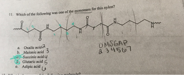 Solved which of the following was one of the monomers for | Chegg.com