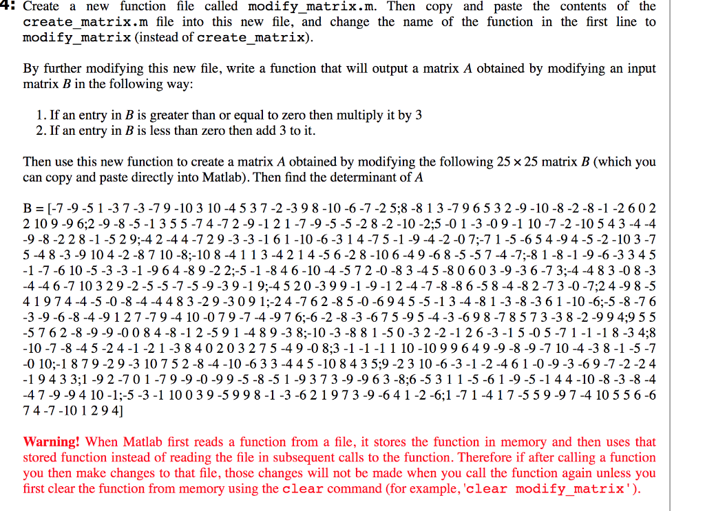 A Create A New Function File Called Modify Matrix M