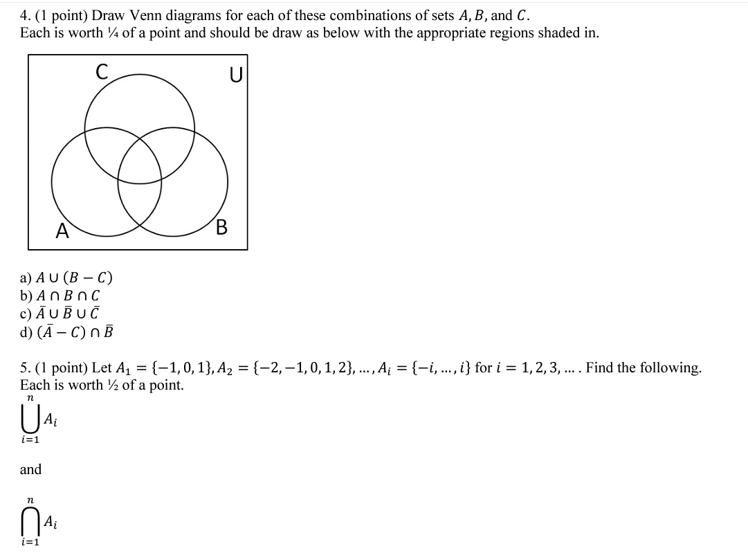 Solved 4. (1 point) Draw Venn diagrams for each of these | Chegg.com