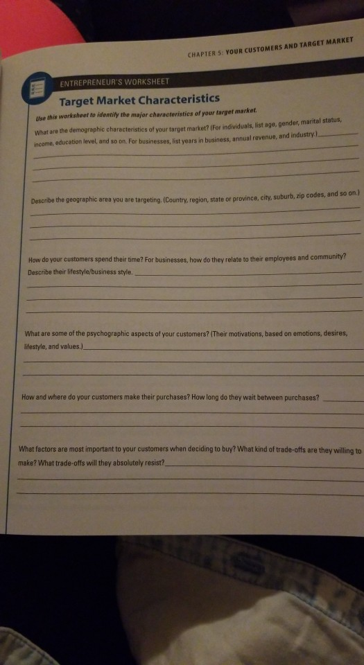 Use the worksheet, Target Market Characteristics, on | Chegg.com