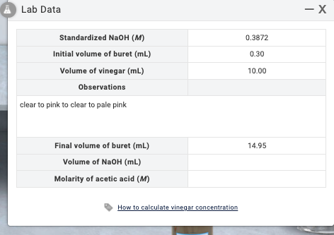 Solved Calculate molarity of acetic acid in vinegar | Chegg.com