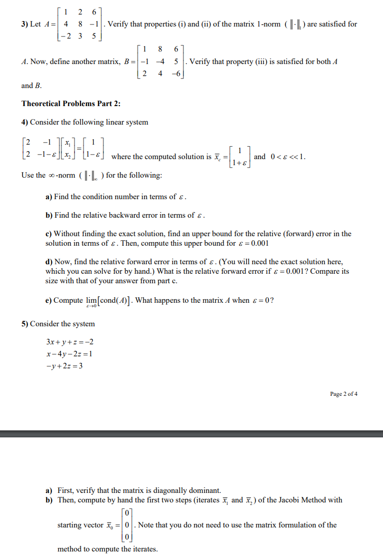 Solved 4 1 2 6 3) Let A= 8 -1 . Verify that properties (i) | Chegg.com