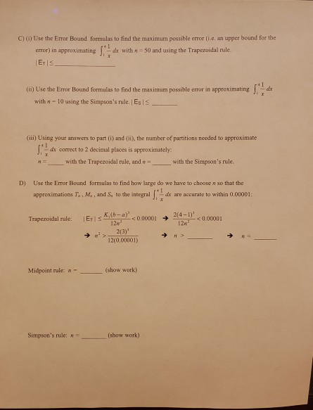 Solved C 0 Use The Error Bound Formulas To Find The