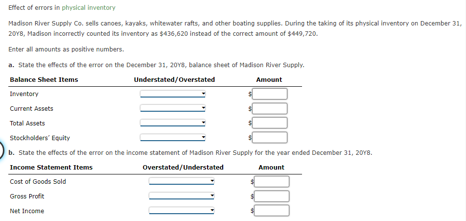 Solved Effect of errors in physical inventory Madison River | Chegg.com