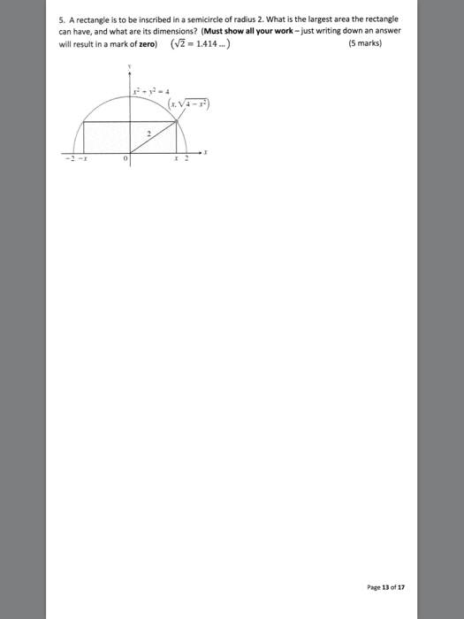Solved A rectangle is to be inscribed in a semicircle of | Chegg.com