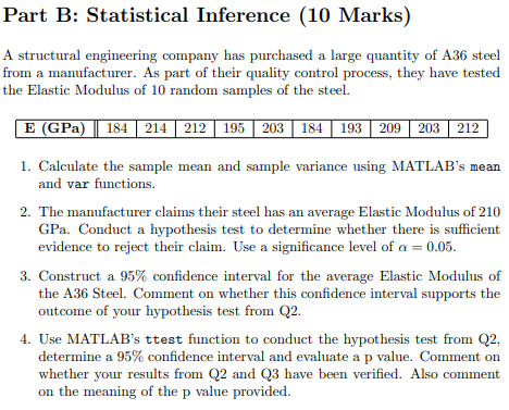 Solved Part B: Statistical Inference (10 Marks) A structural | Chegg.com