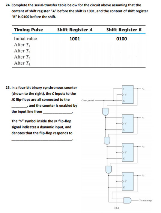 Solved 24. Complete the serial-transfer table below for | Chegg.com