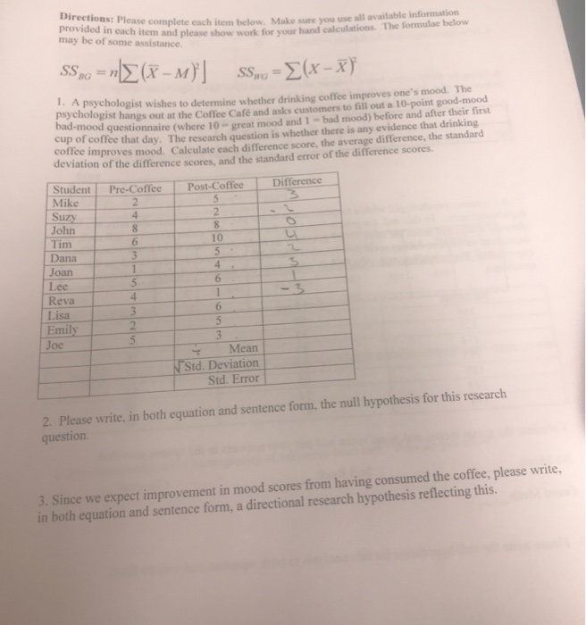 Solved complete each item below. Make sure you use all | Chegg.com