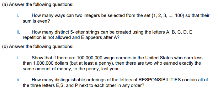 Solved (a) Answer the following questions: i. How many ways | Chegg.com