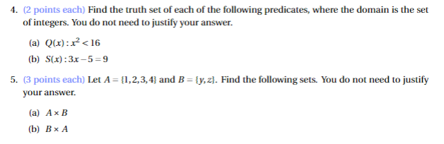 Solved 4. (2 points each) Find the truth set of each of the | Chegg.com