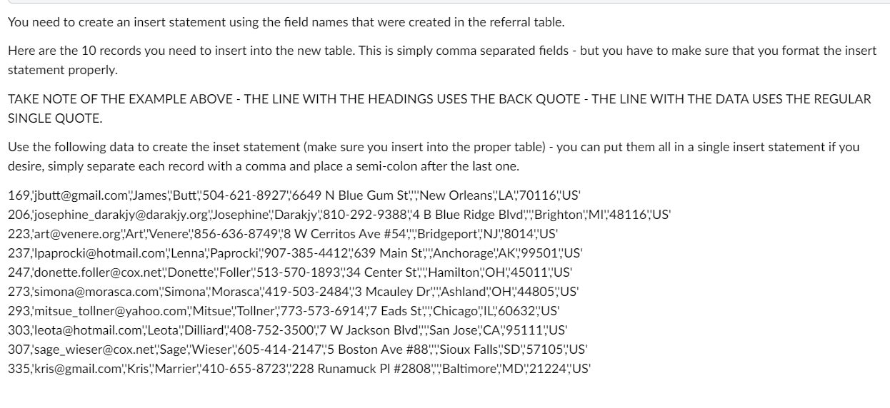 Solved Details Now that we have the referral table created | Chegg.com